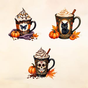 Halloween Coffee Clipart Set, Gothic Watercolor Hot Coffee Drink ...