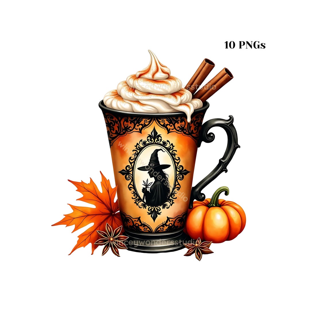 Halloween Coffee Clipart Set, Gothic Watercolor Hot Coffee Drink ...