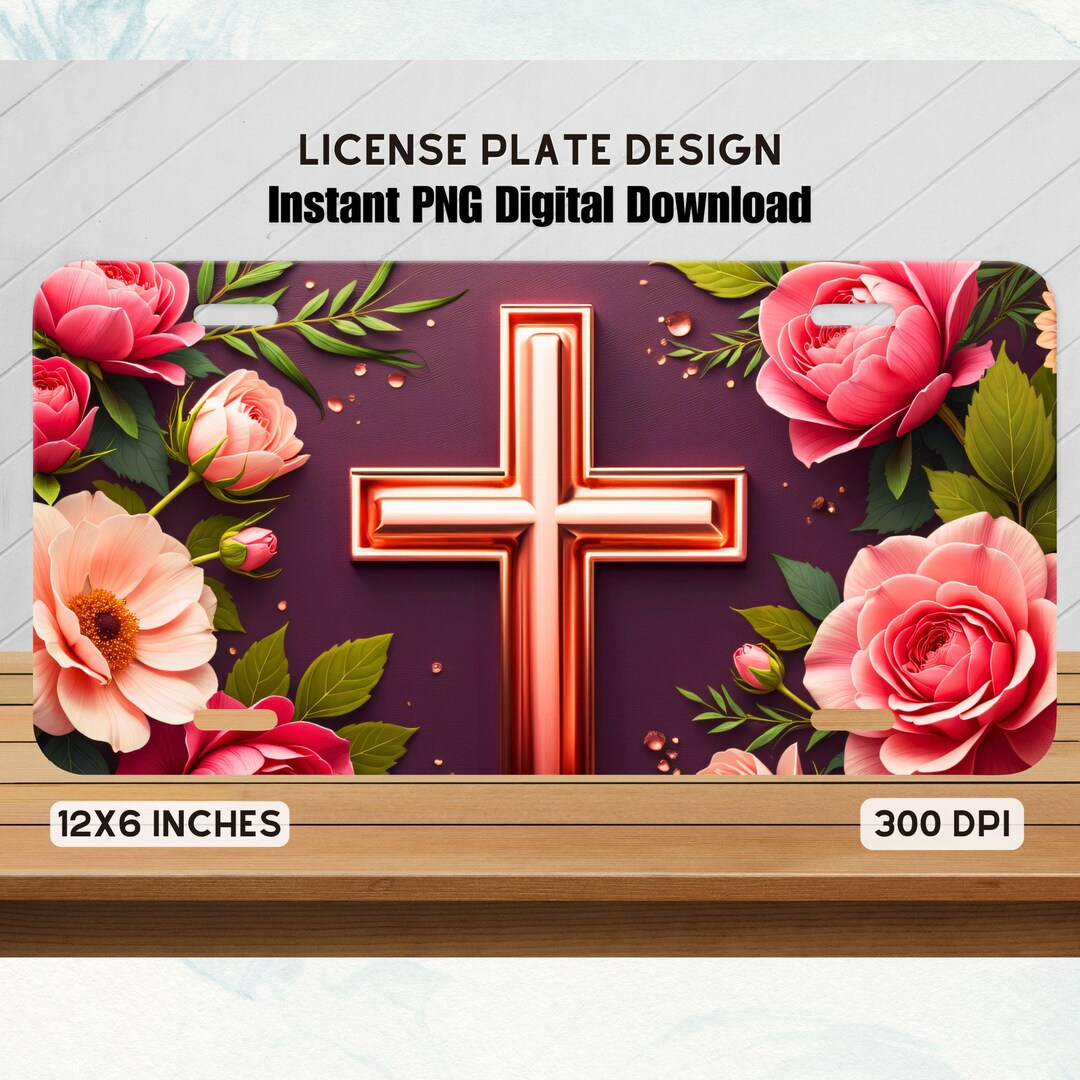 Floral Cross License Plate PNG Design, Religious Vanity Plate PNG ...