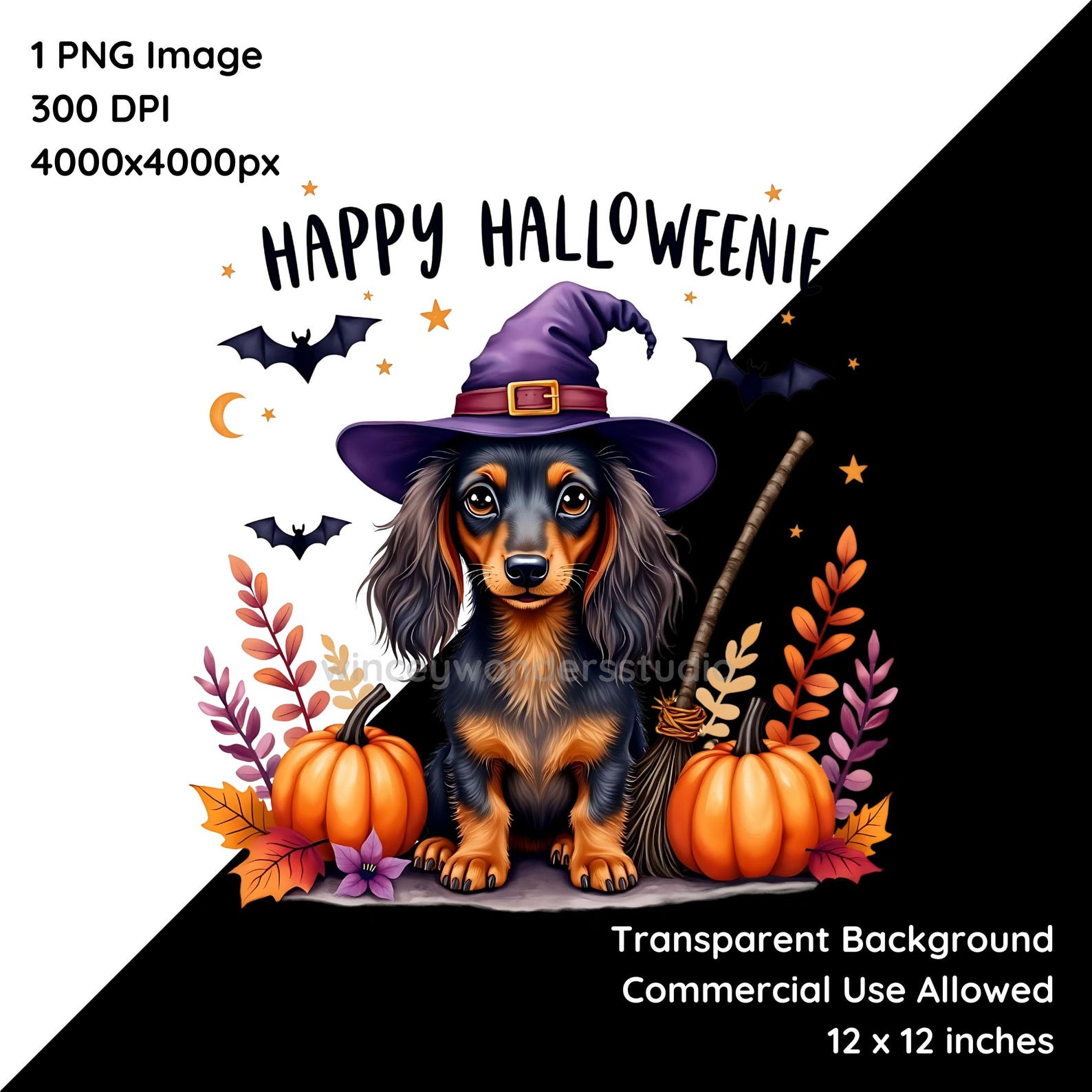 Halloween Dachshund PNG: "happy Halloweenie" Dog Mom Gift (digital ...