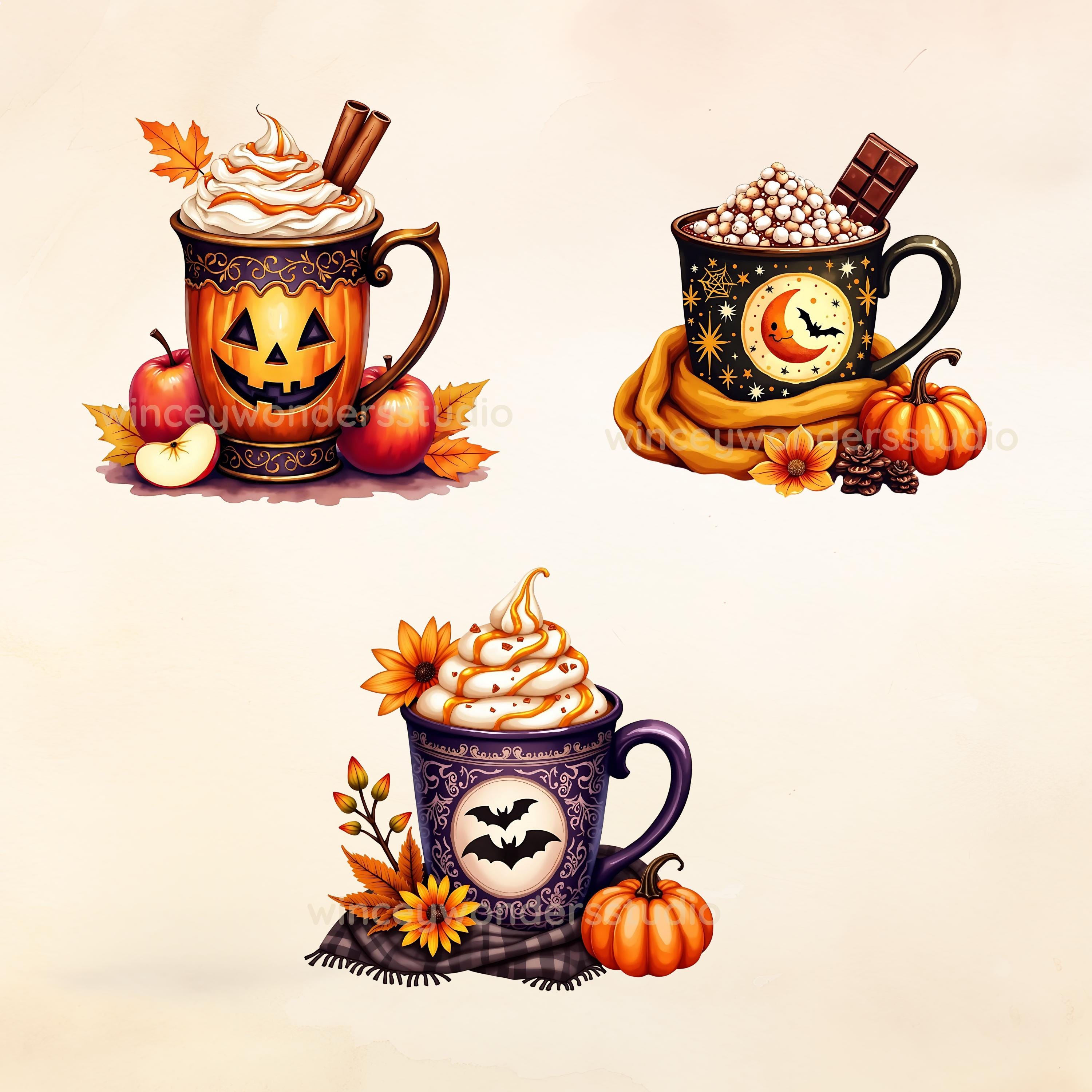 Halloween Coffee Clipart Set, Gothic Watercolor Hot Coffee Drink ...