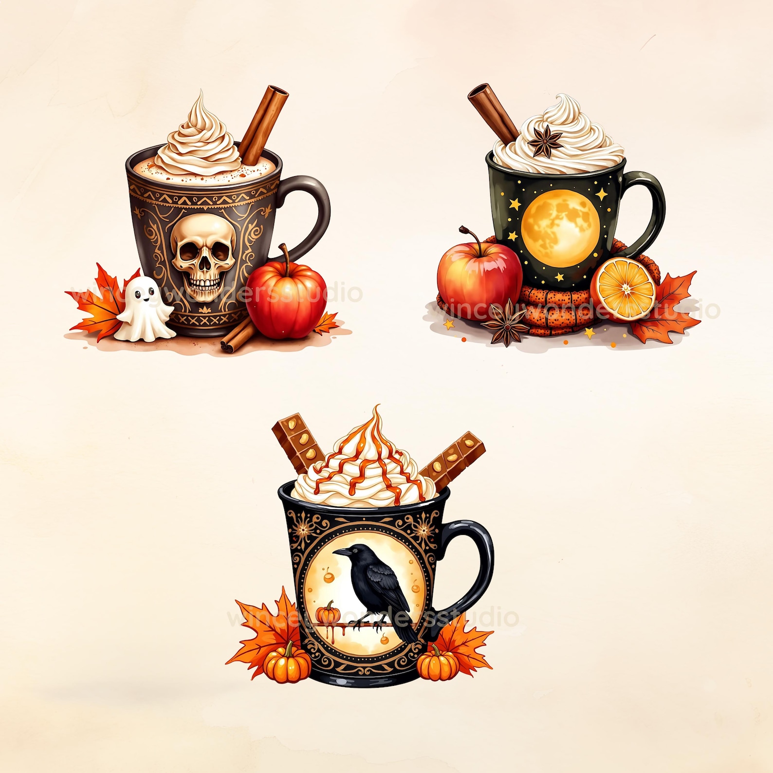 Halloween Coffee Clipart Set, Gothic Watercolor Hot Coffee Drink ...