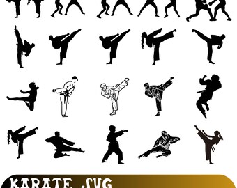 Female Karate Sparring Silhouettes Vector Digital Files Instant ...