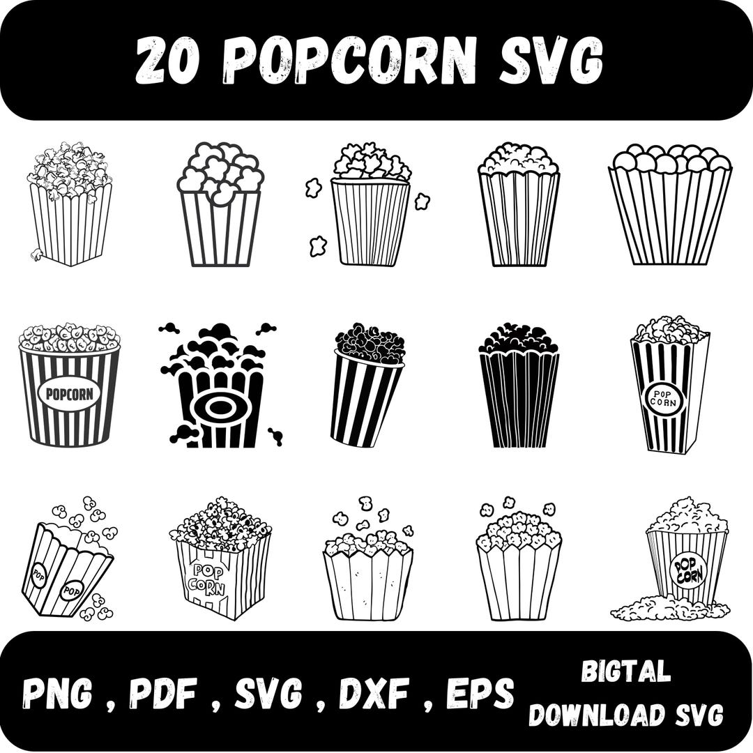 Popcorn Svg Bundle,popcorn Png,pop Corn Svg,popcorn Clip Art,movie ...