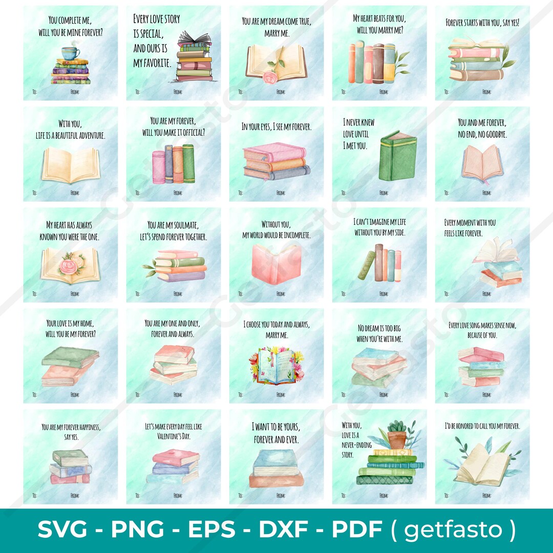 Printable Book Lover Valentine Cards, Literary Valentine's Day, Book ...
