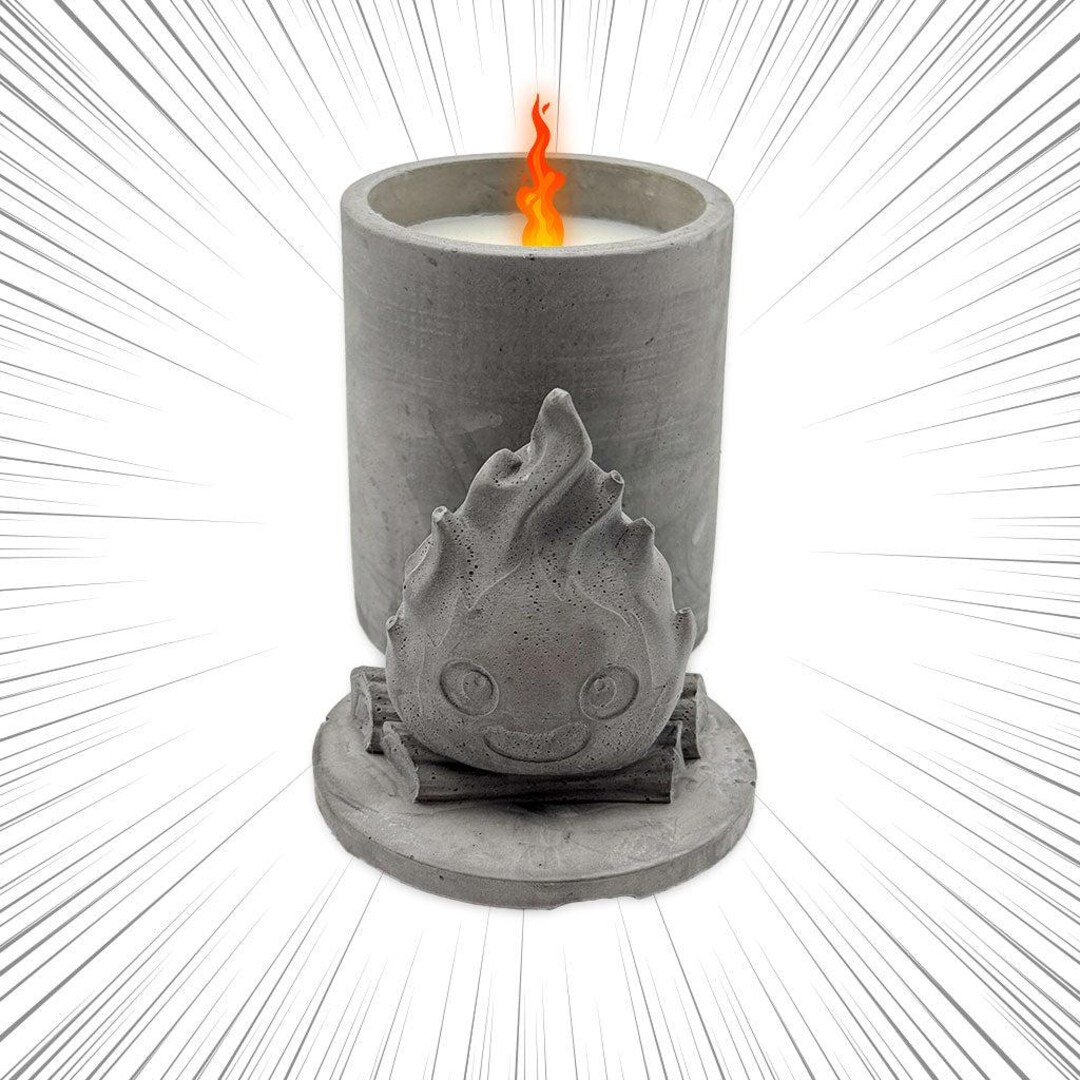 Calcifer Cement Candle: Howl's Moving Castle Inspired - Smoked Wood ...