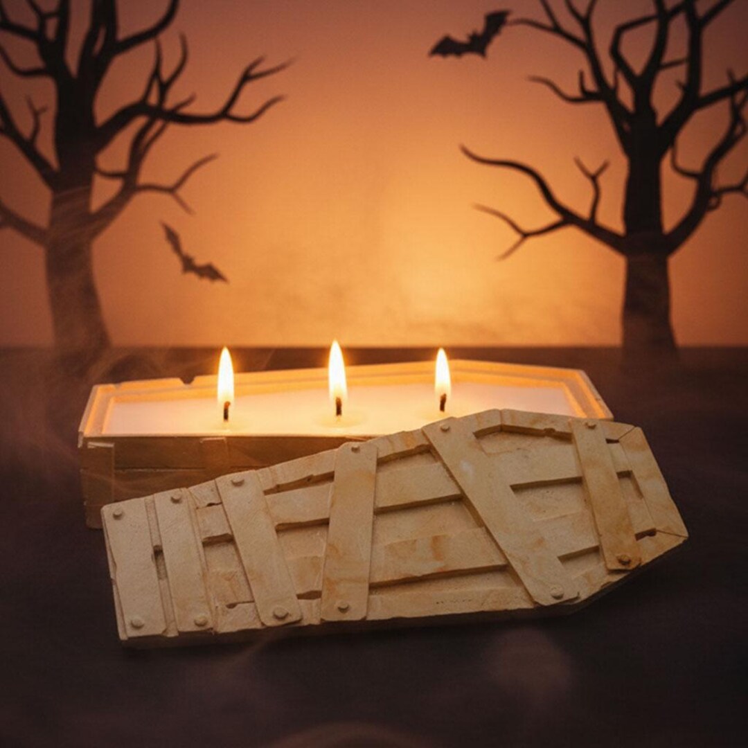 The Coffin Cement Candle - Halloween Decor | Amber, Driftwood and Musk ...