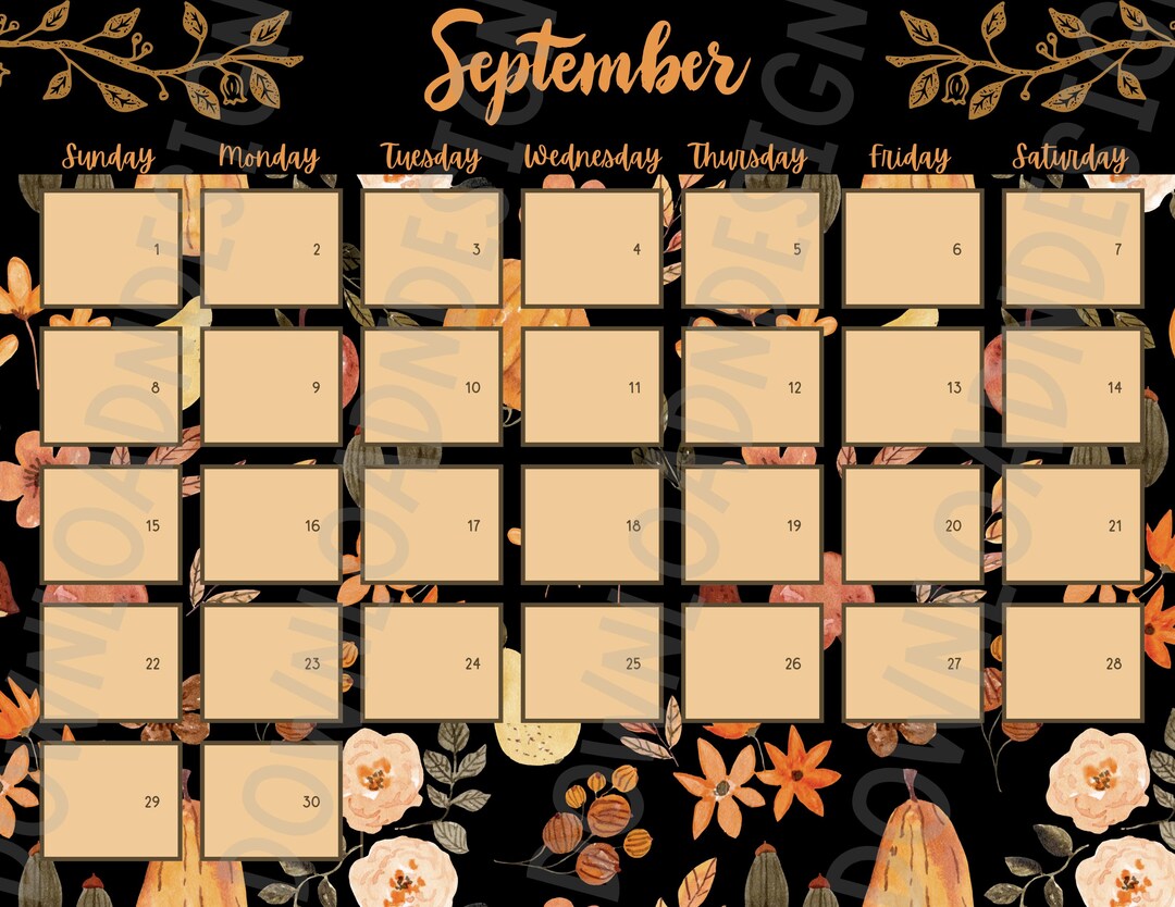 September 2024 Calendar | Black Floral Design Pack of 3 | Monthly ...