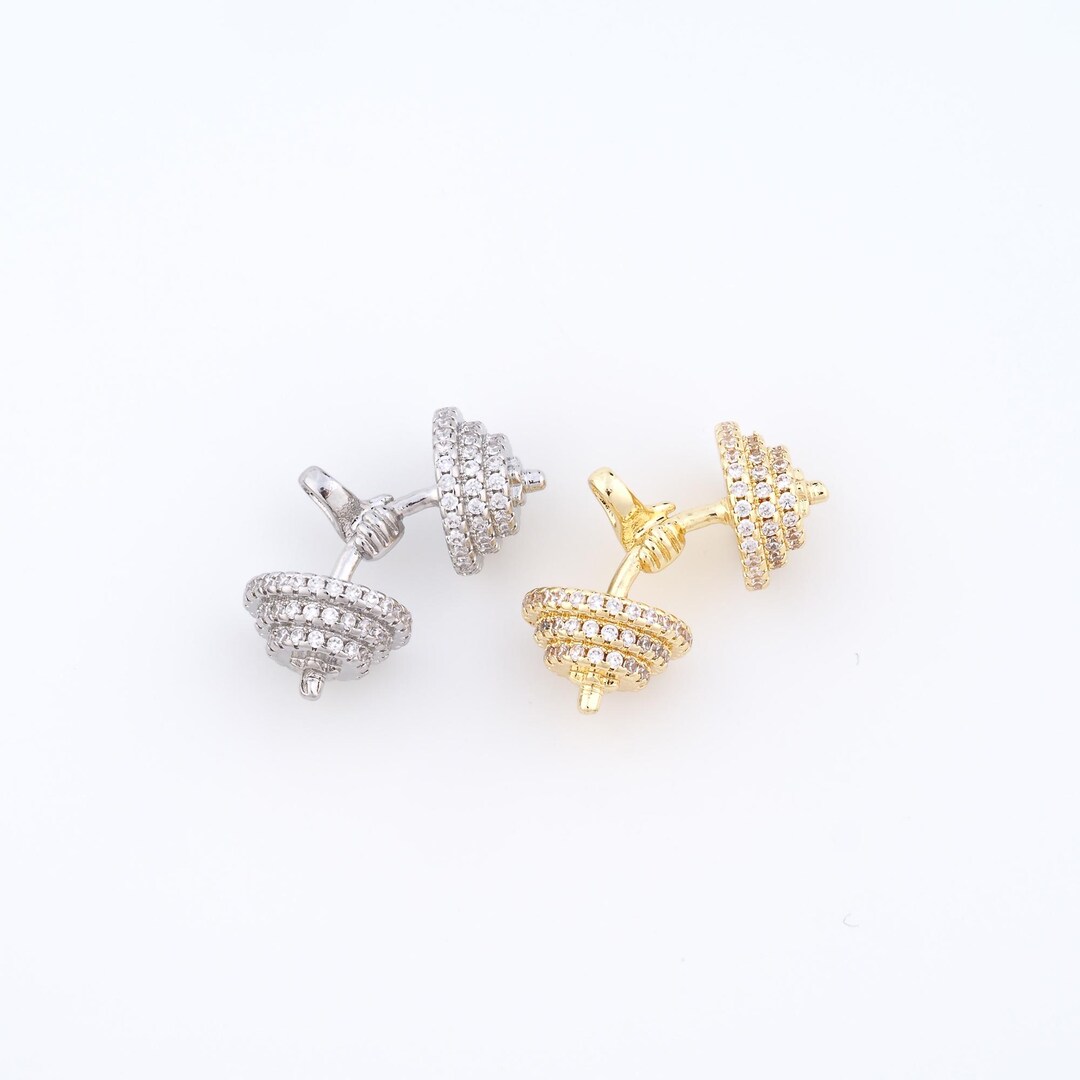 Gold Barbell Charms 18K Gold Filled Sports Pendant Micropavé CZ Fitness ...