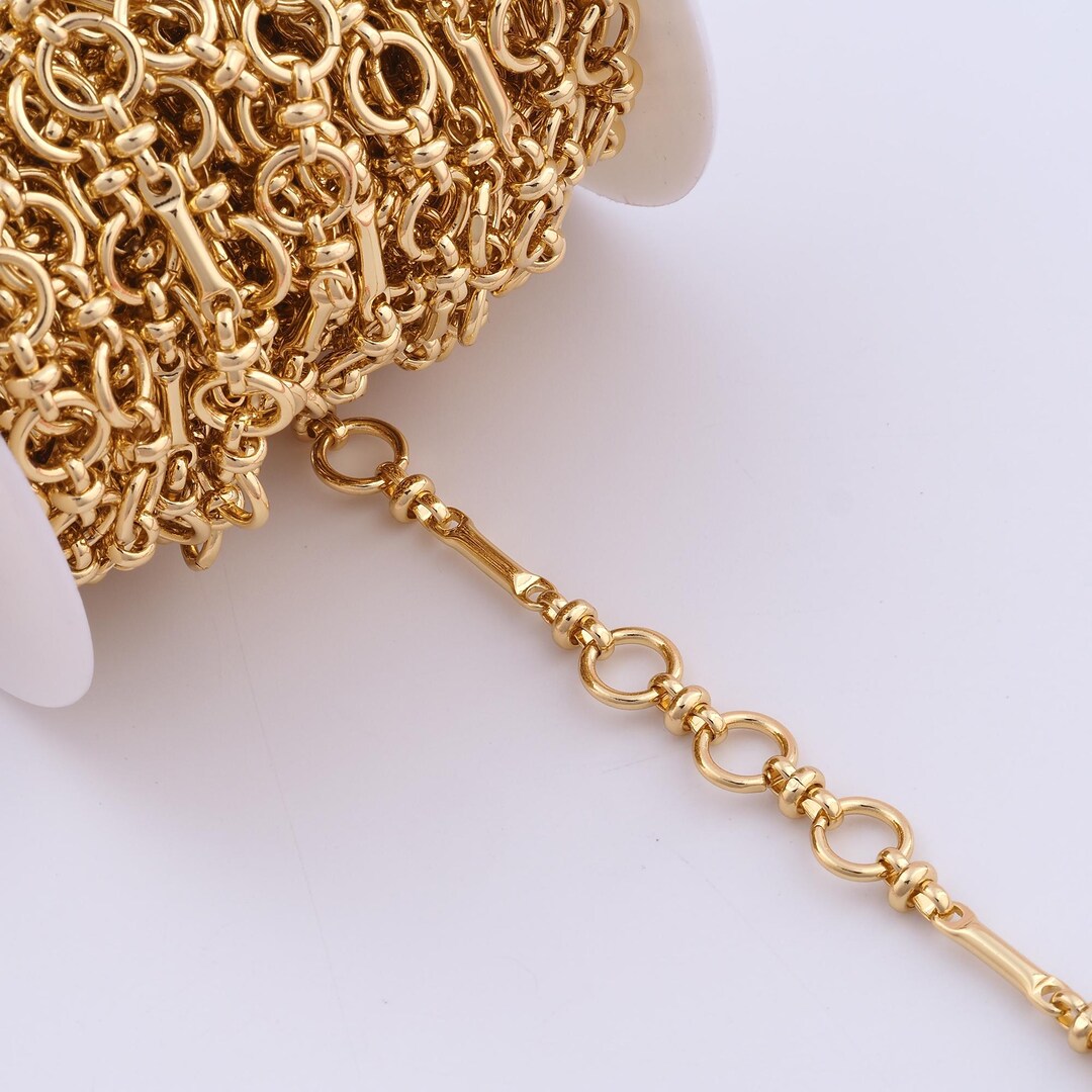 1 Meter 18K Gold Filled Bar Chain, Semi-finished Chain,round Chains Bar ...