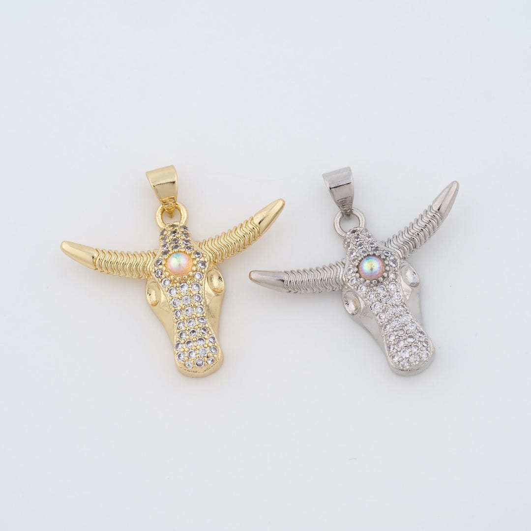Gold Bull Head Charms,18k Gold Filled Bull Head Pendant,micropavé CZ ...