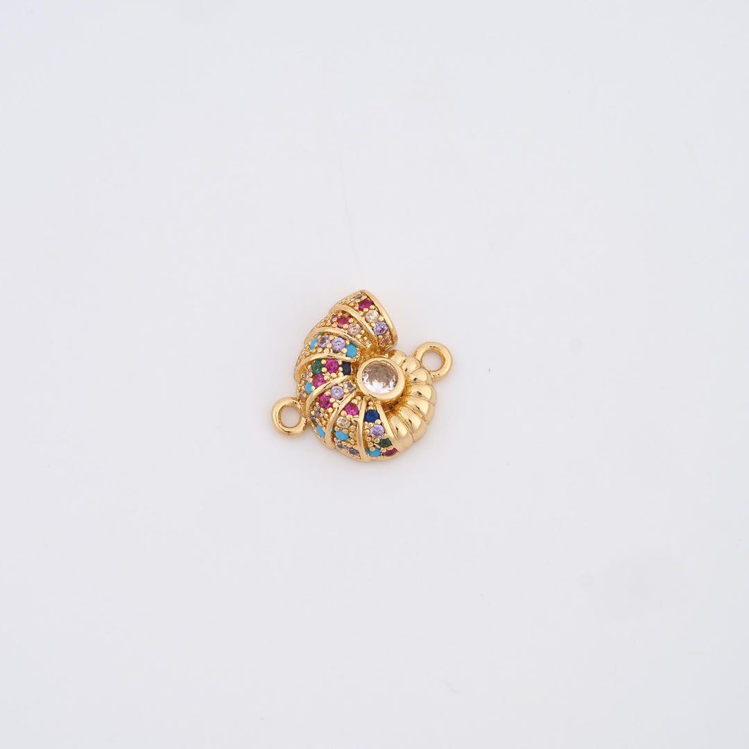 Gold Conch Connector Charm 18K Gold Filled Shell Charm Micropave CZ ...
