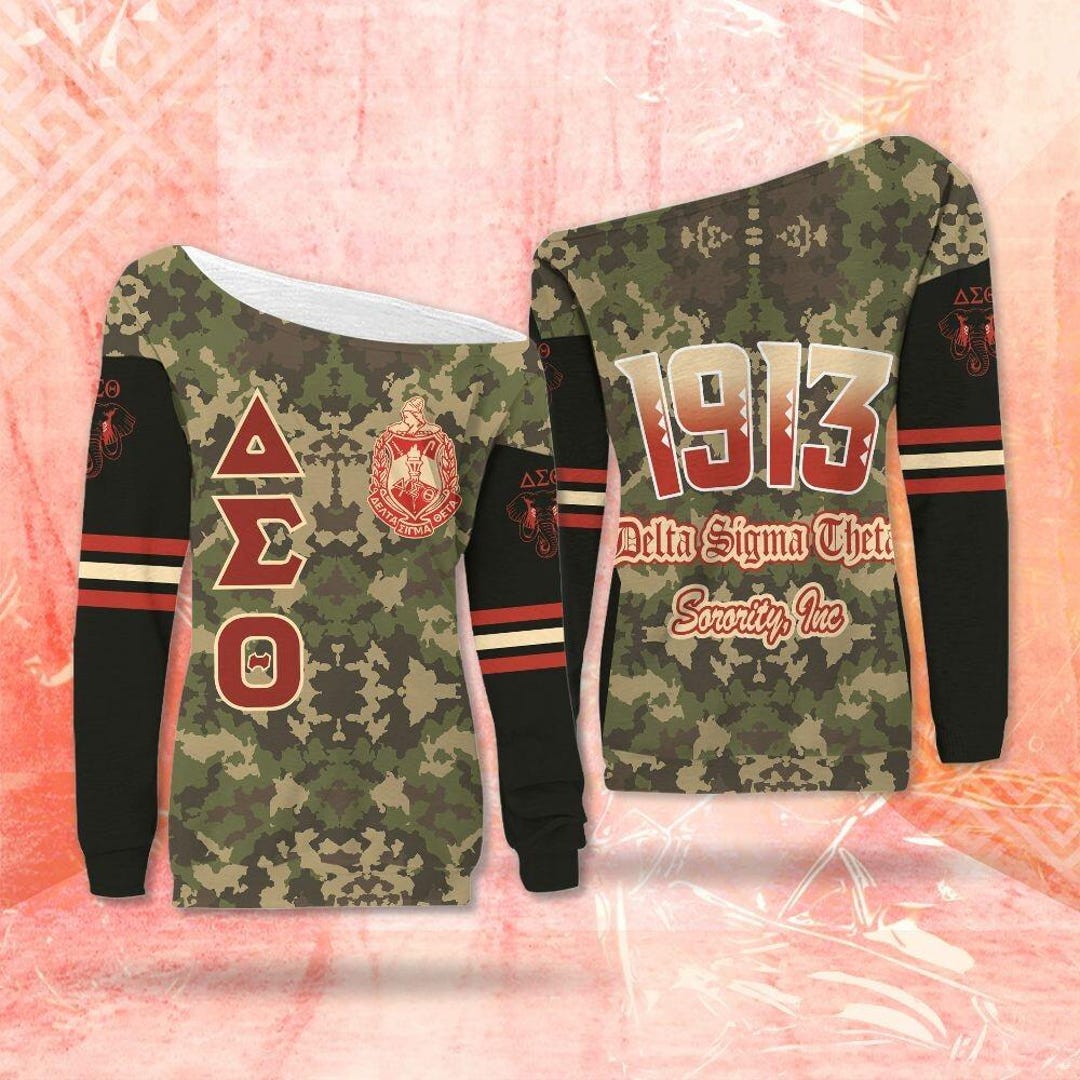 Ireishprint Delta Sigma Theta off Shoulder Sweatshirt, Camo Pixel ...