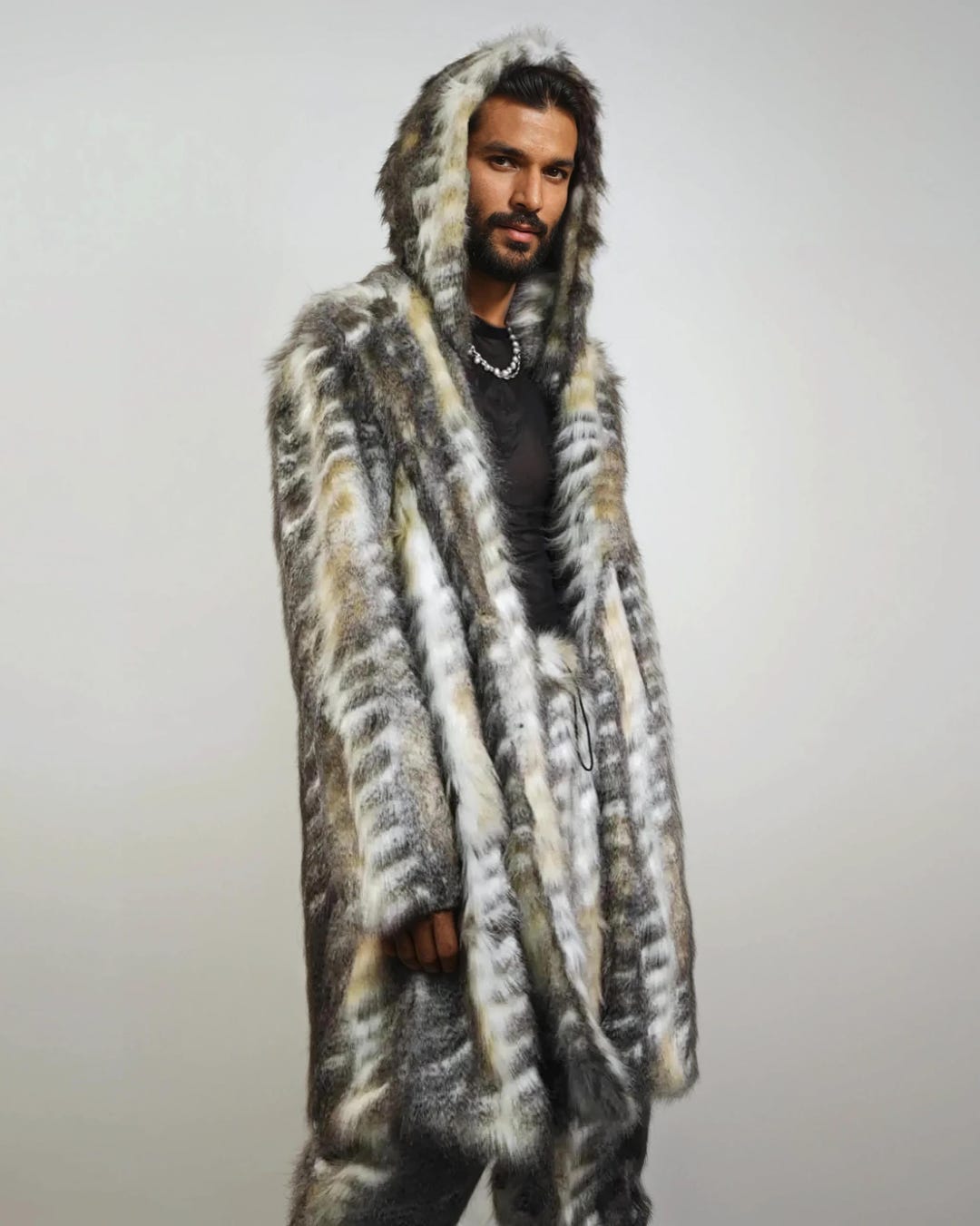 Unisex Bobcat Pattern Faux Fur Coat METEOR Burning Man Festival Fashion ...