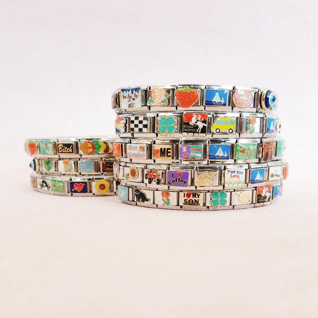 Silver Italian Charm Bracelet, Personalized 18-link Bracelet - Etsy