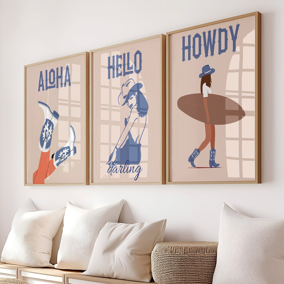 Blue Aloha Howdy Hello Wall Art, Blue Beach Framed Room Wall Decor With ...