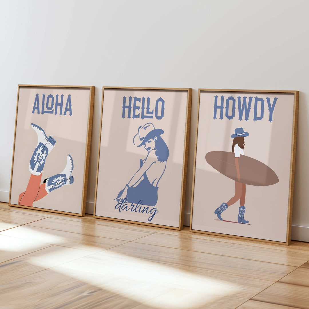 Blue Aloha Howdy Hello Wall Art, Blue Beach Framed Room Wall Decor With ...