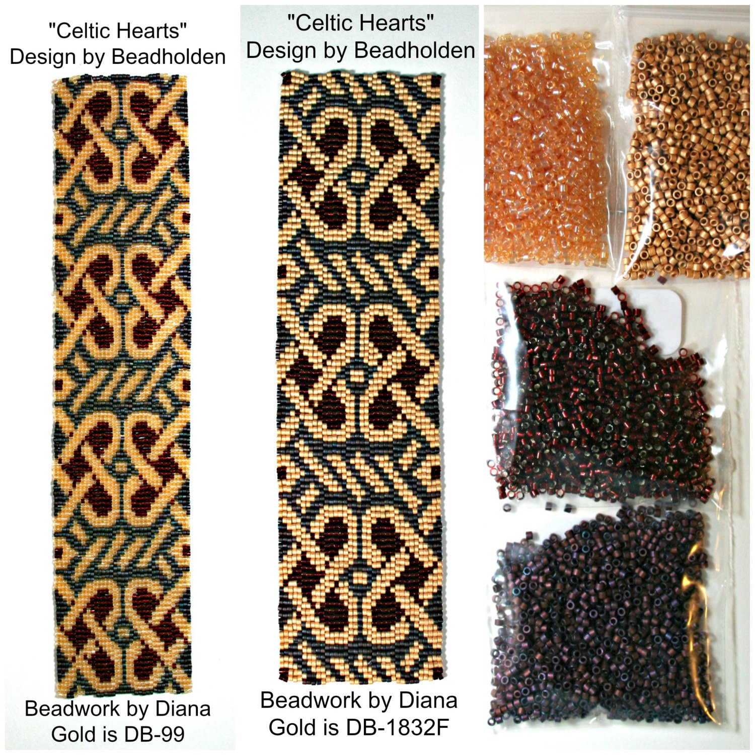 2 Bead Patterns for the Price of 1 - Celtic Hearts Cuff Bracelets - 2 ...