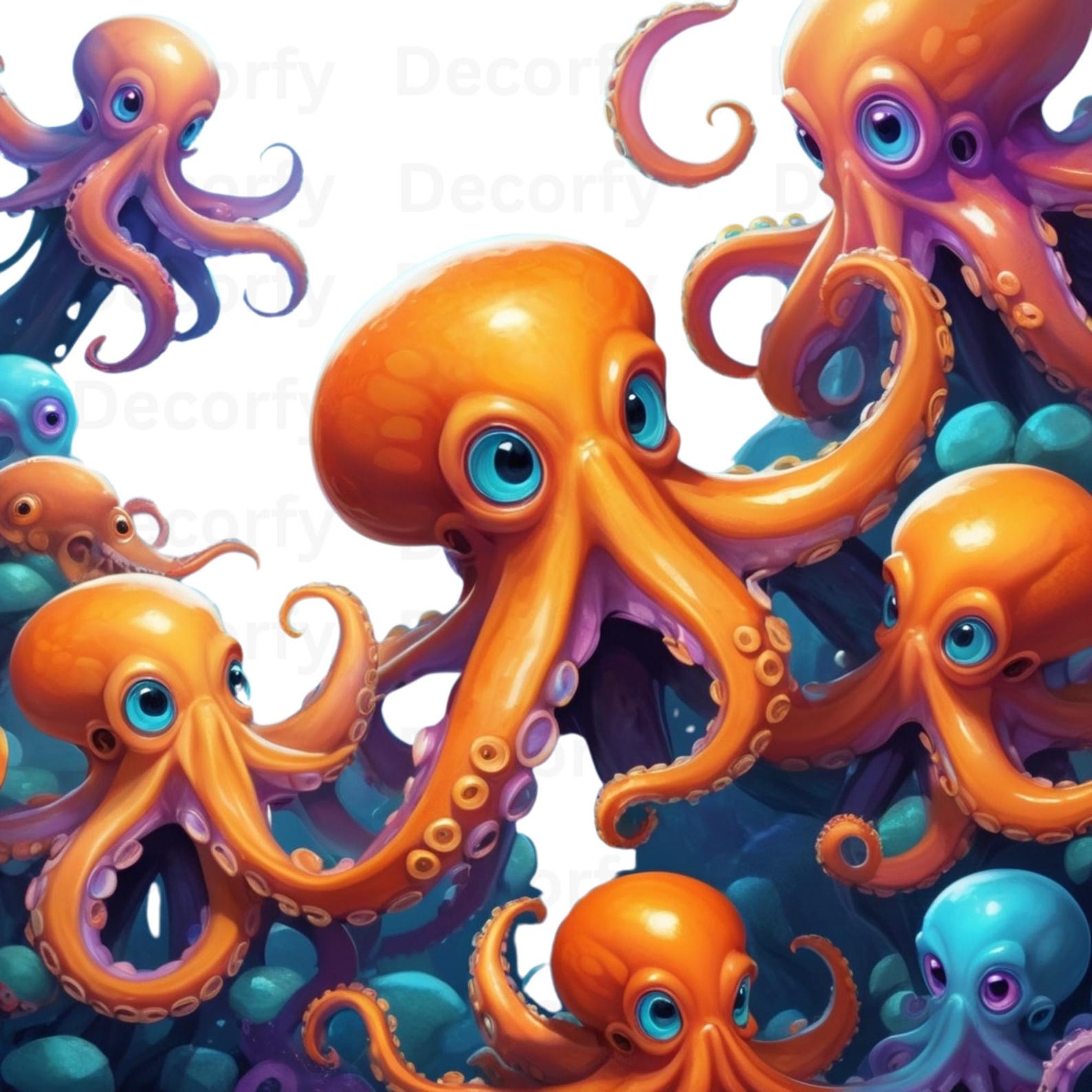 8 Octopuses Watercolor Clipart Bundle PNG Octopus Images, Beautiful ...