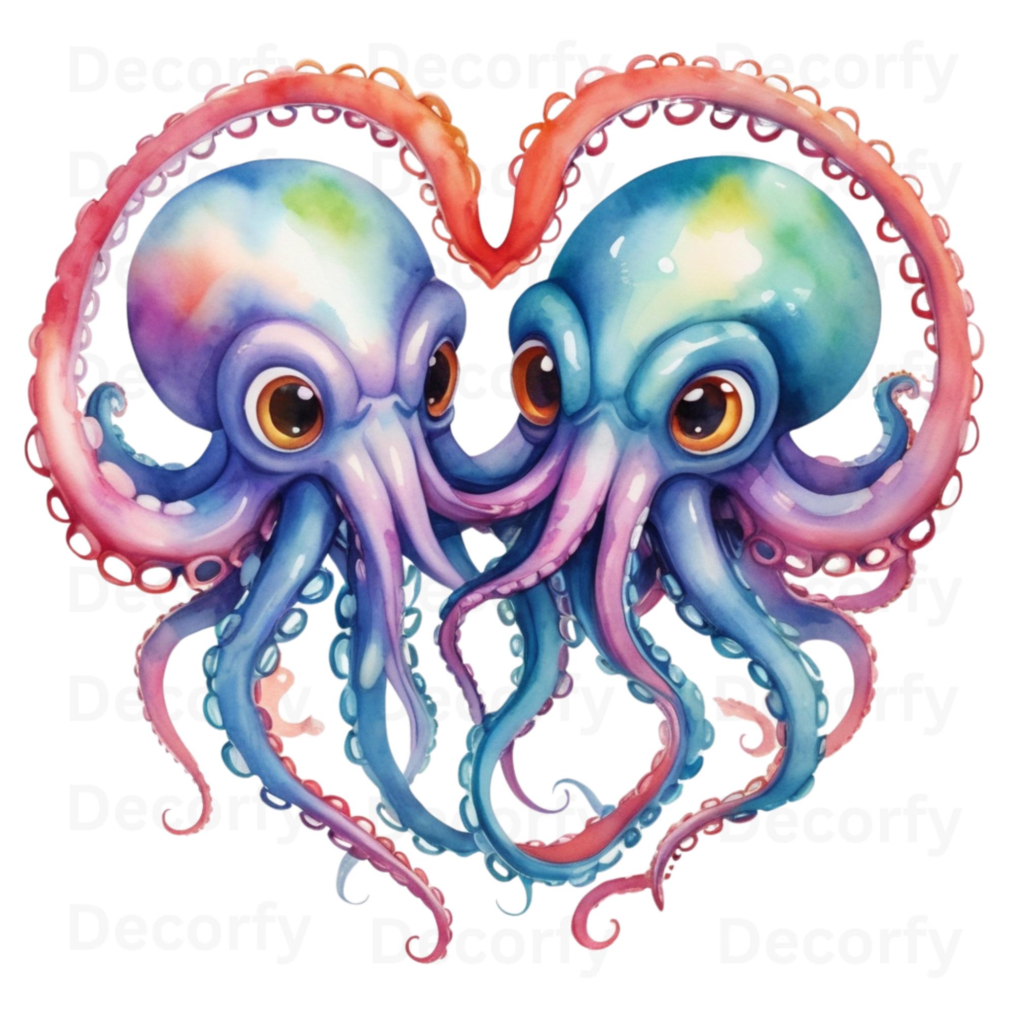 8 Octopuses Watercolor Clipart Bundle PNG Octopus Images, Beautiful ...