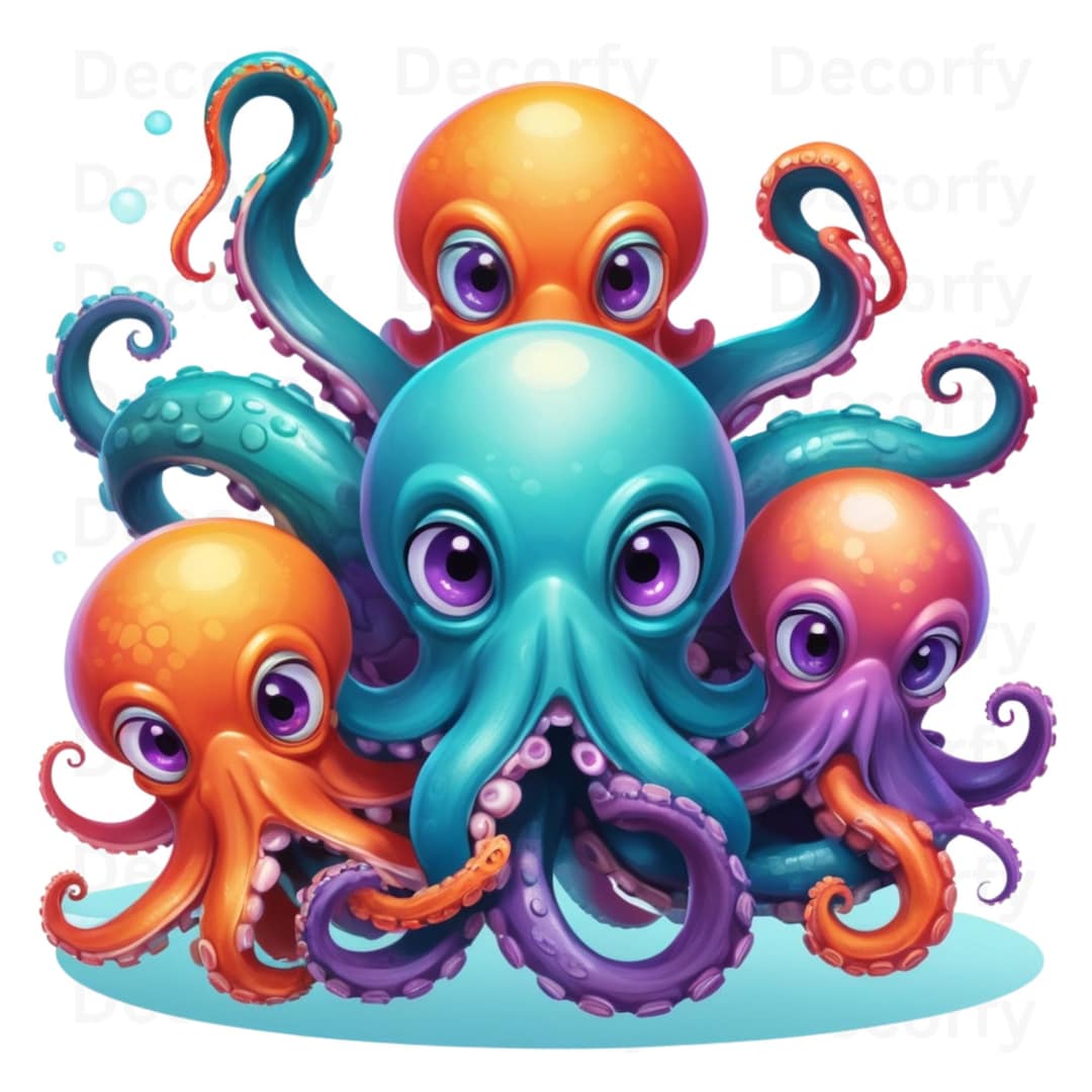 8 Octopuses Watercolor Clipart Bundle PNG Octopus Images, Beautiful ...