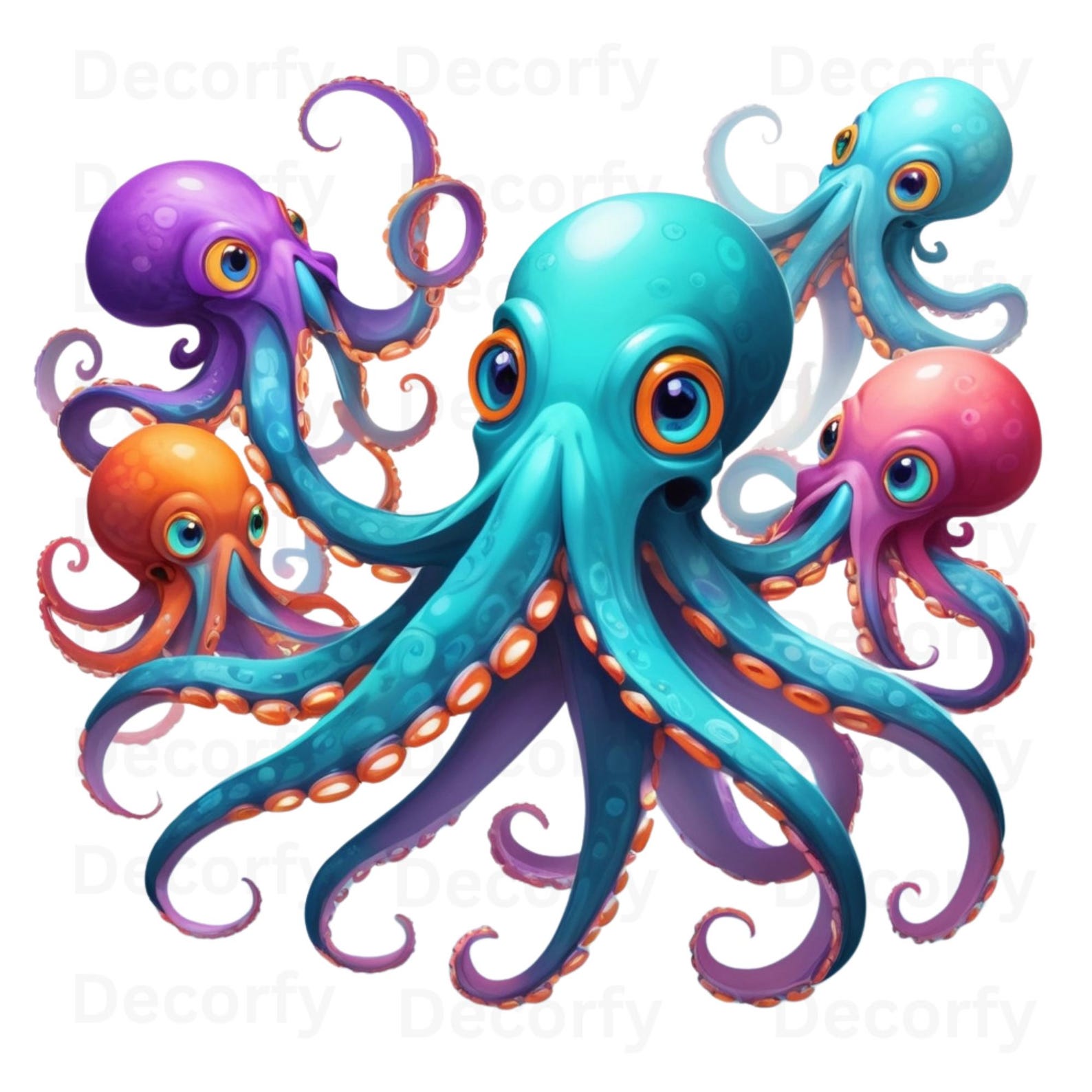 8 Octopuses Watercolor Clipart Bundle PNG Octopus Images, Beautiful ...