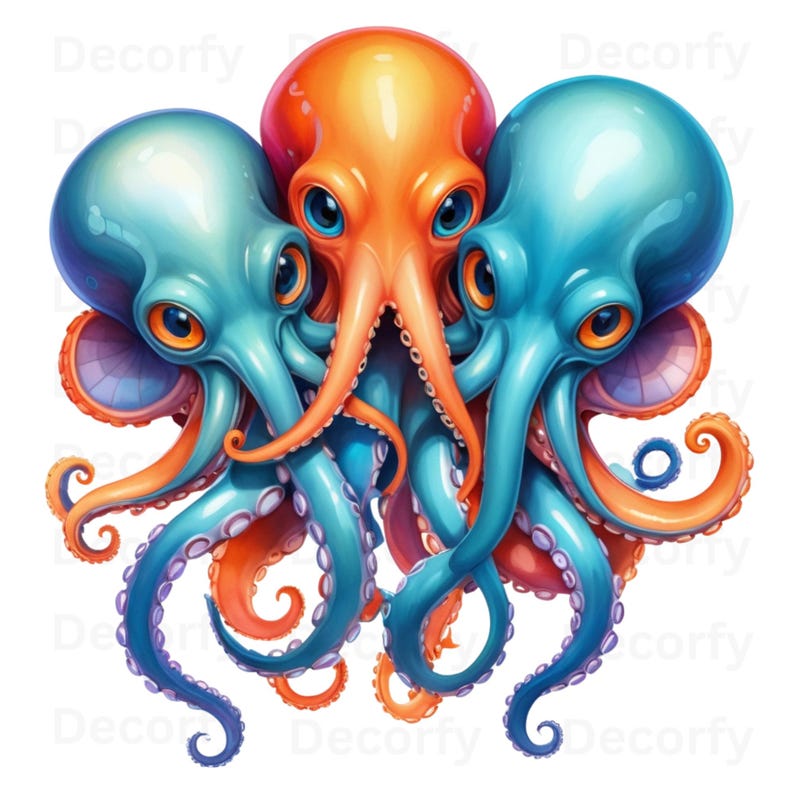 8 Octopuses Watercolor Clipart Bundle PNG Octopus Images, Beautiful ...