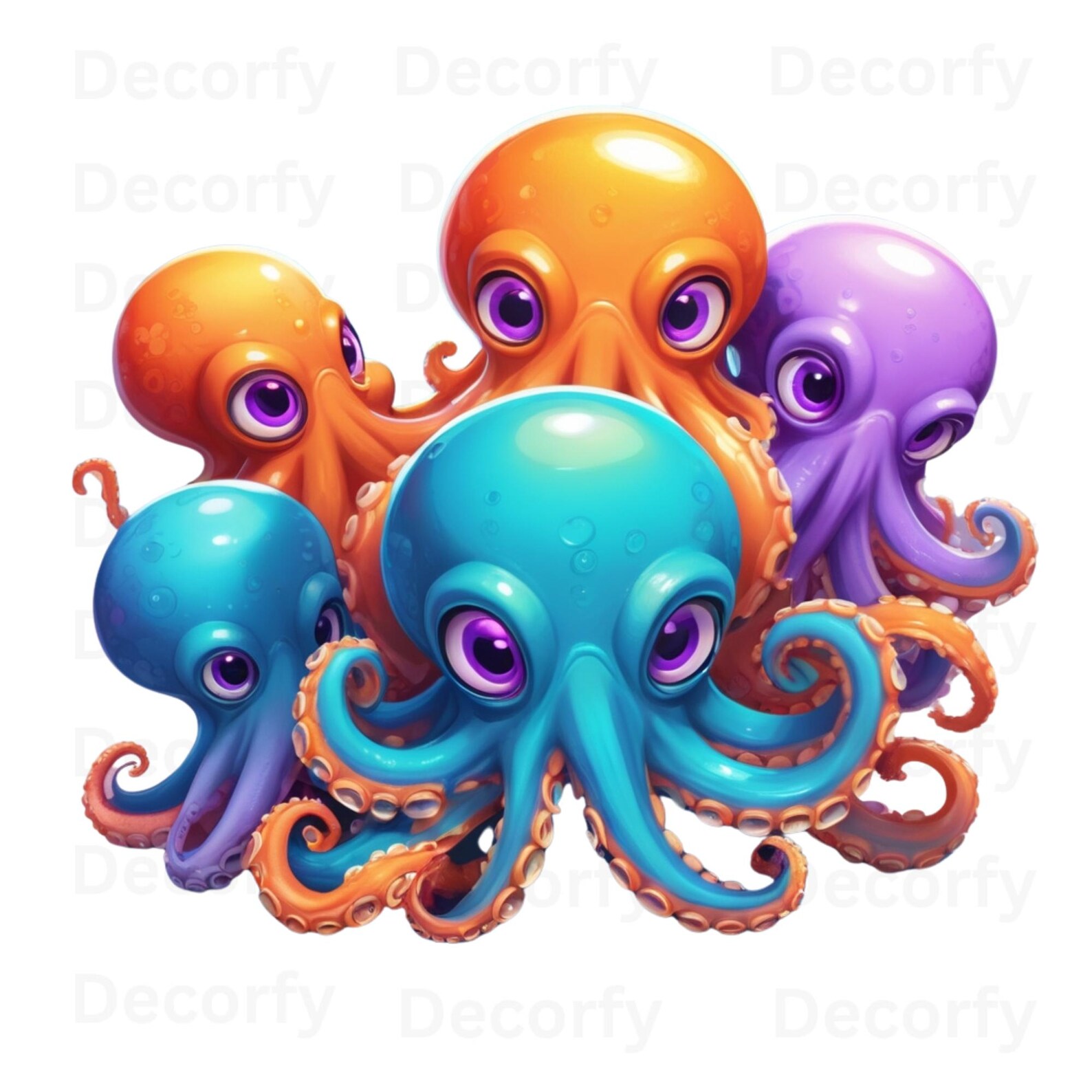 8 Octopuses Watercolor Clipart Bundle PNG Octopus Images, Beautiful ...