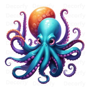 8 Octopuses Watercolor Clipart Bundle PNG Octopus Images, Beautiful ...