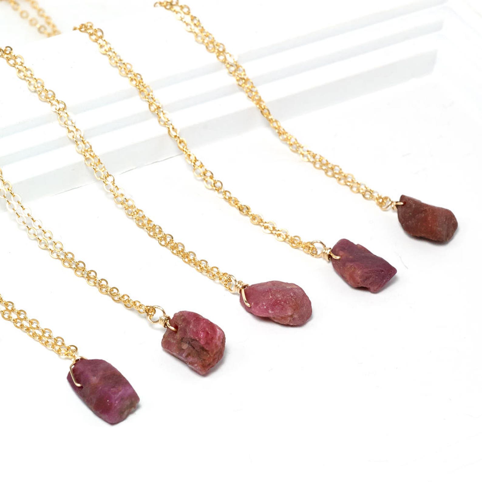 Raw Ruby Necklace in 14k Gold Filled, Rough Ruby Pendant, Minimalist ...