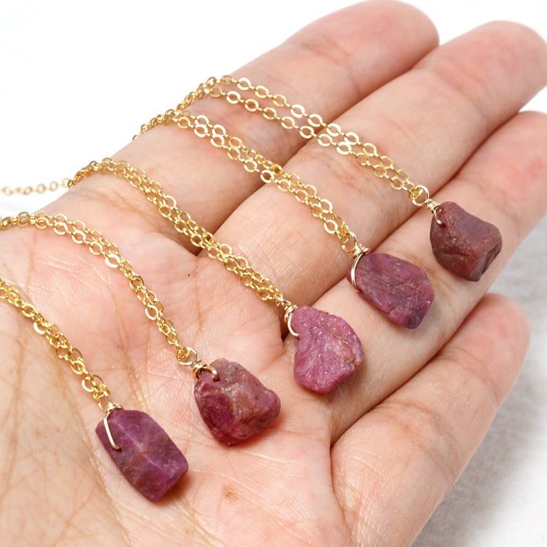 Raw Ruby Necklace in 14k Gold Filled, Rough Ruby Pendant, Minimalist ...
