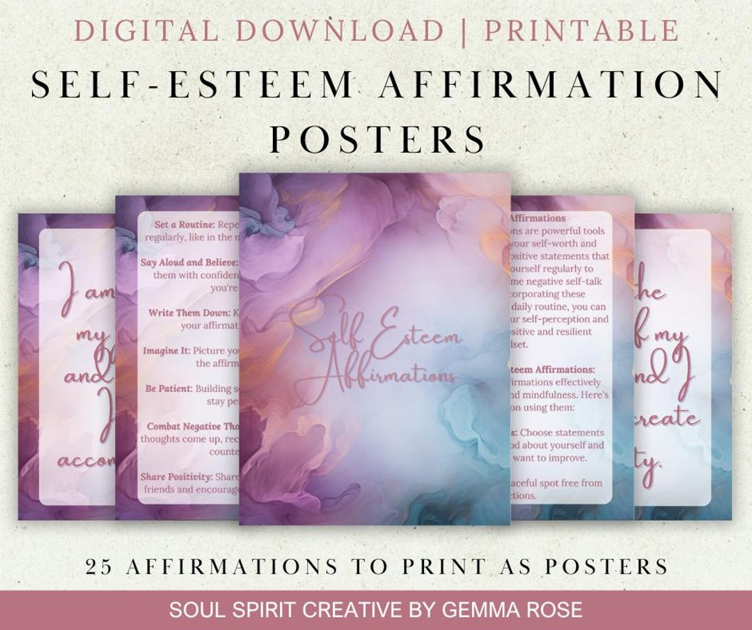 Self-esteem Affirmation Printable Poster Set - Affirmation Cards ...