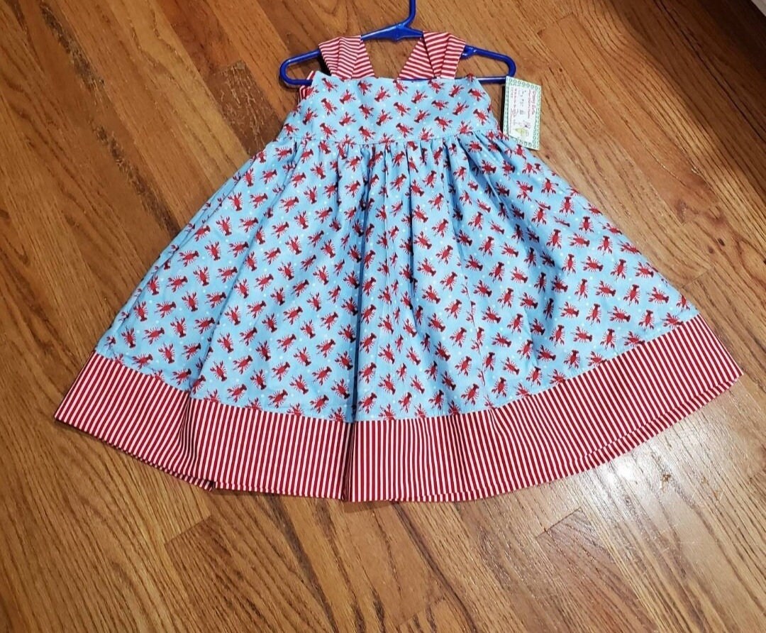Girls Crawfish Dress With Adjustable Fit. Lobster, Red, White and Blue ...