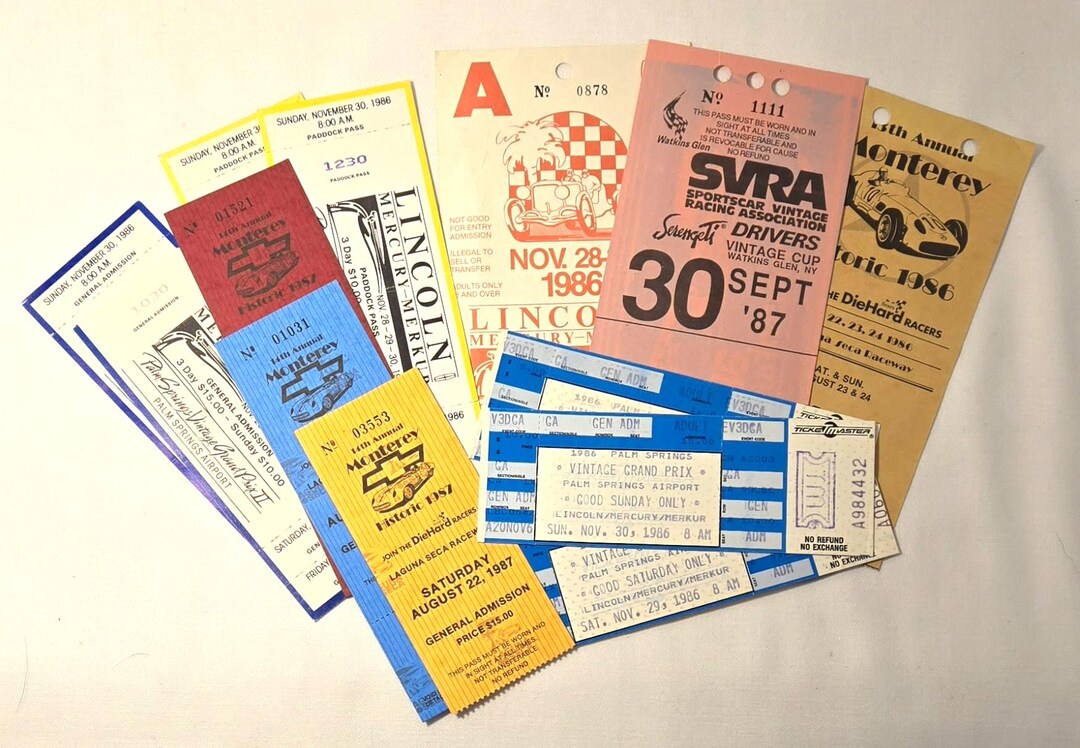 Collection of 1980's Vintage Auto Race Tickets Stubs ~ Pit Pass ~ Grand ...