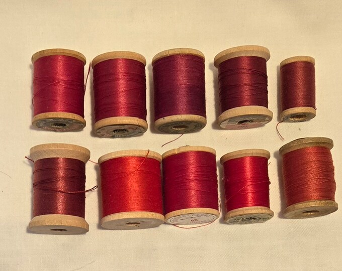 10 Vintage Wood Spools of Thread ~ Shades of Red - Etsy
