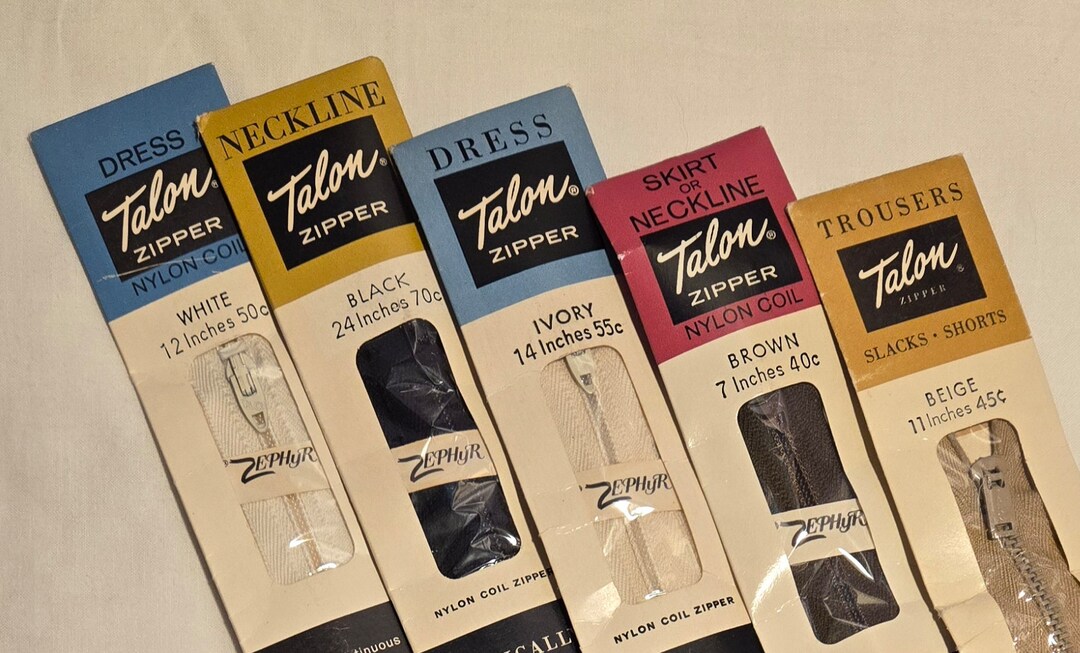 5 Vintage Talon Zippers ~ Zephyr Nylon Coil & Fly Placket - Etsy