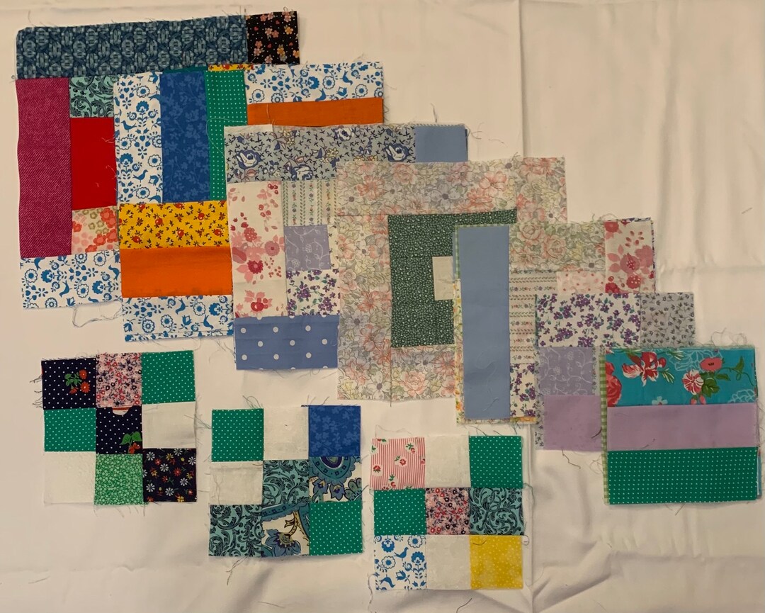 28 Scrappy Patchwork Quilt Blocks ~ Variety of Sizes, Colors, & Block ...