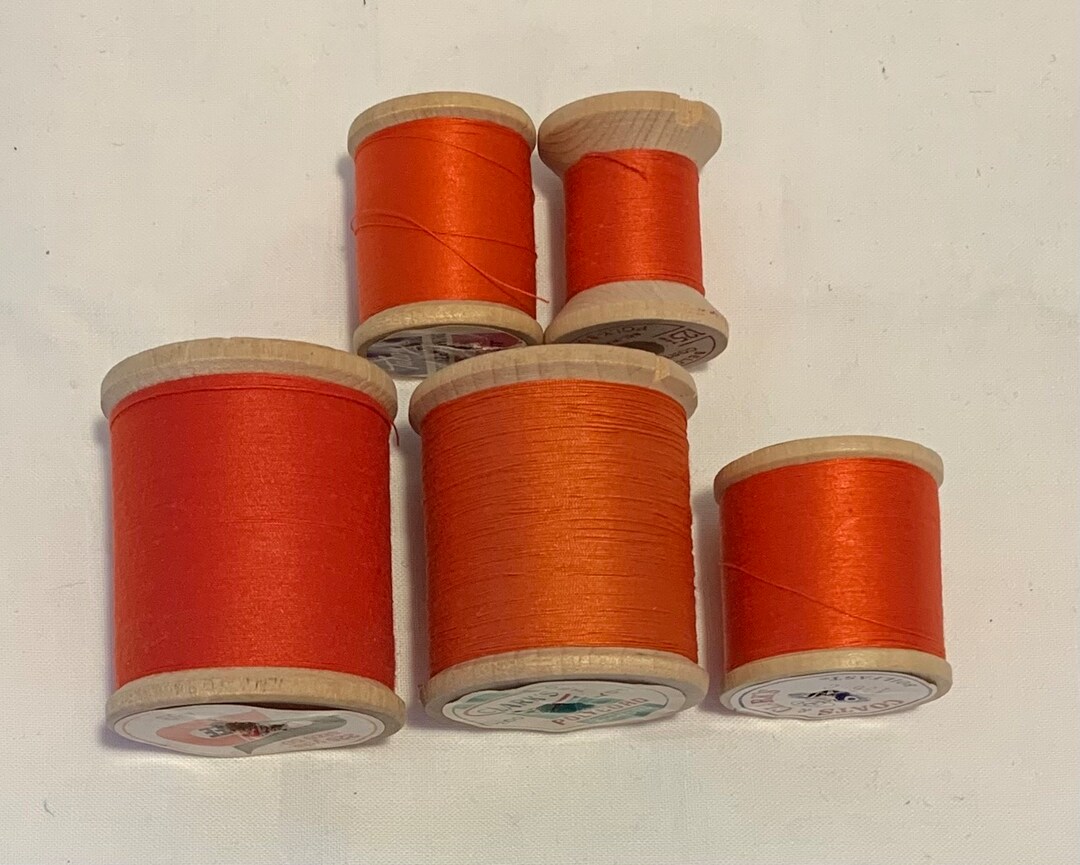 5 Vintage Wood Spools of Thread ~ Shades of Orange - Etsy