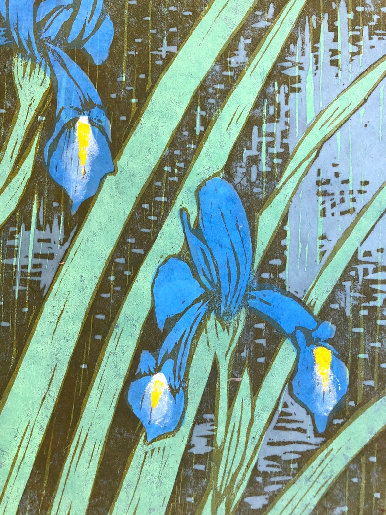 Blue Flag Iris, Large Woodblock Print on Handmade Paper - Etsy