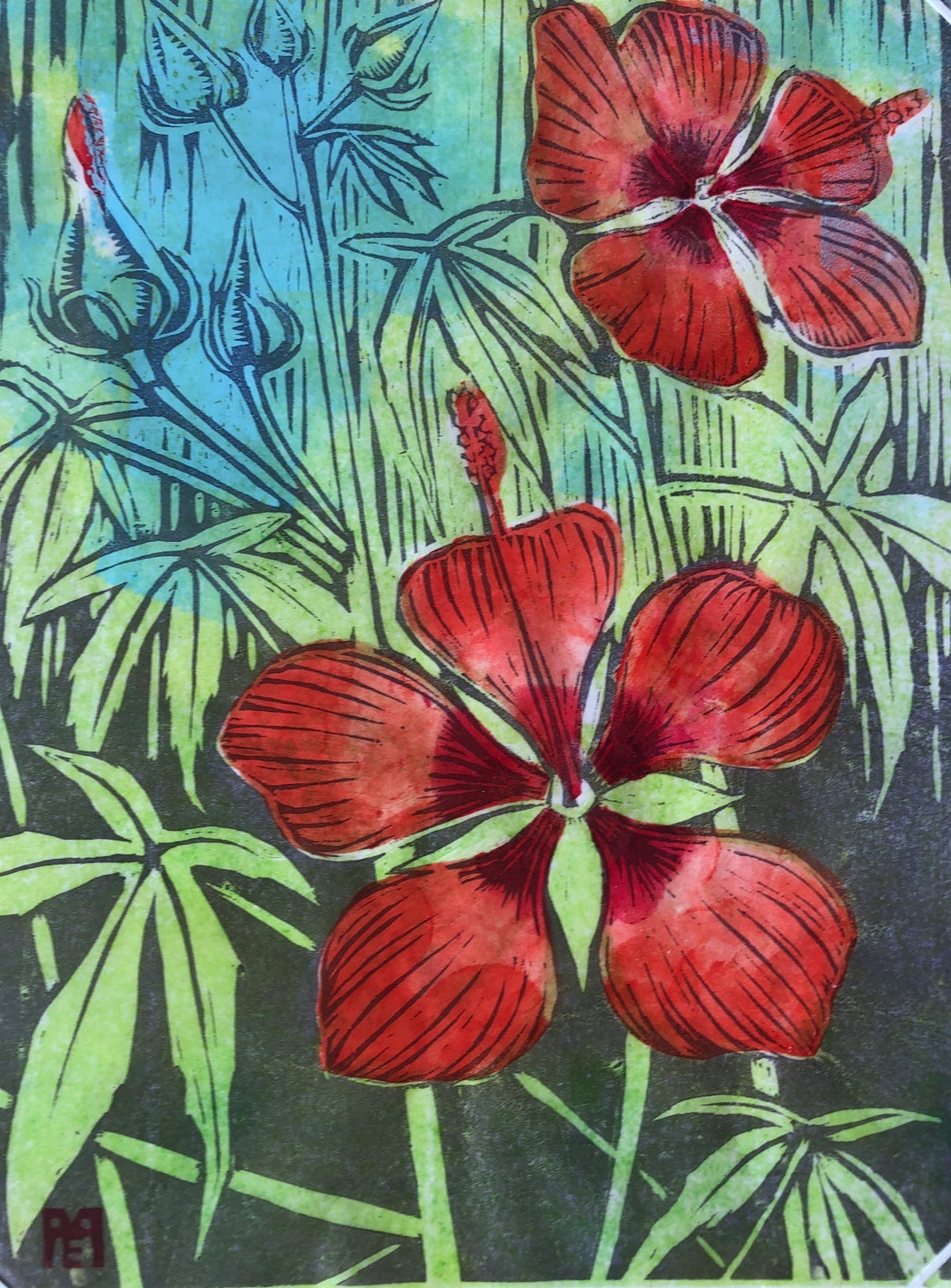 Hibiscus Flower Native Swamp Mallow Woodblock Print Artist - Etsy