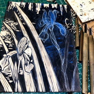 Blue Flag Iris, Large Woodblock Print on Handmade Paper - Etsy