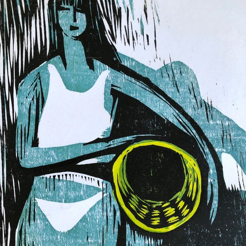 BREAKING WAVES Reduction Linocut Seaside View | Etsy