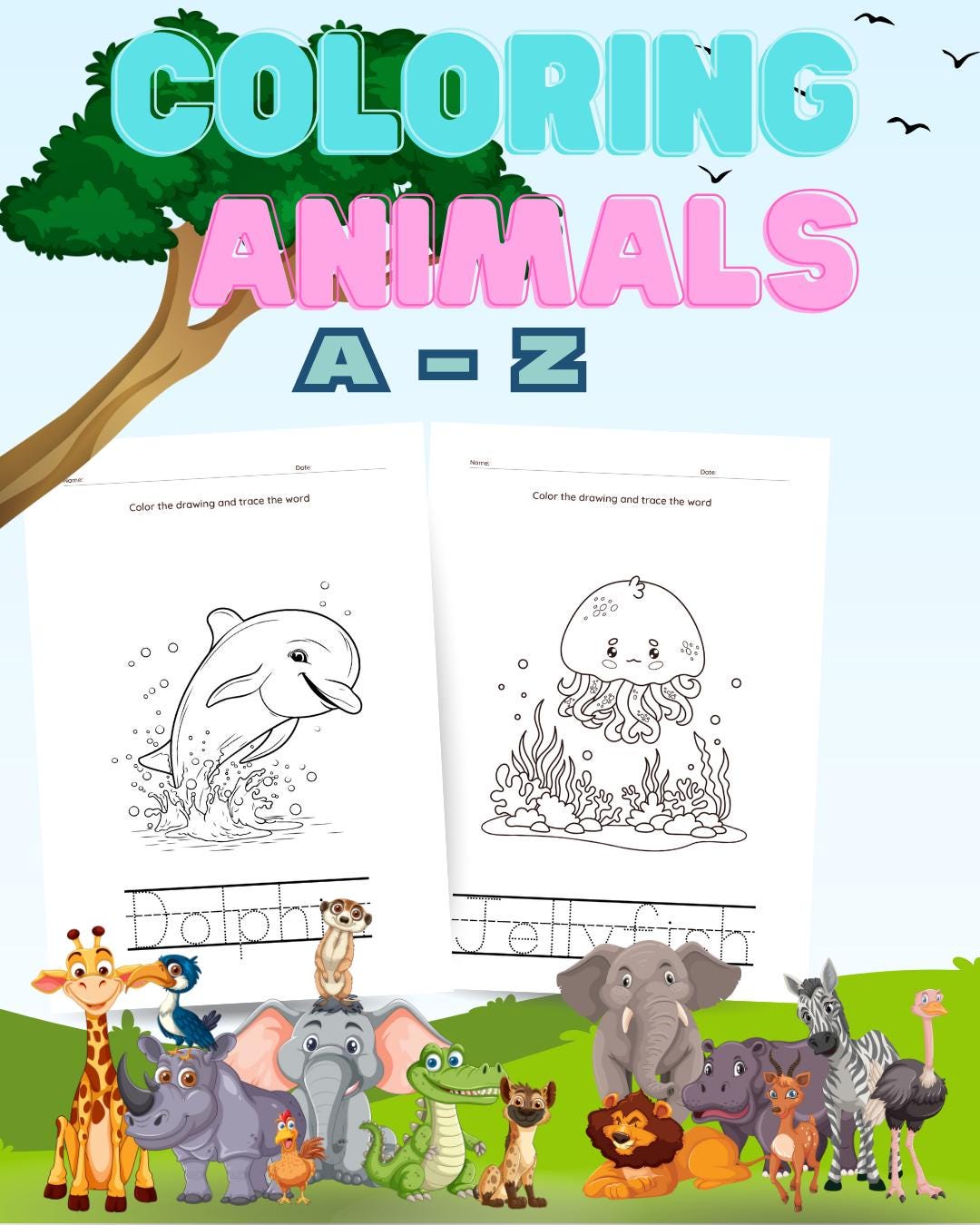 A-Z Animal Alphabet Coloring Book for Kids – Cute Printable Learning ...