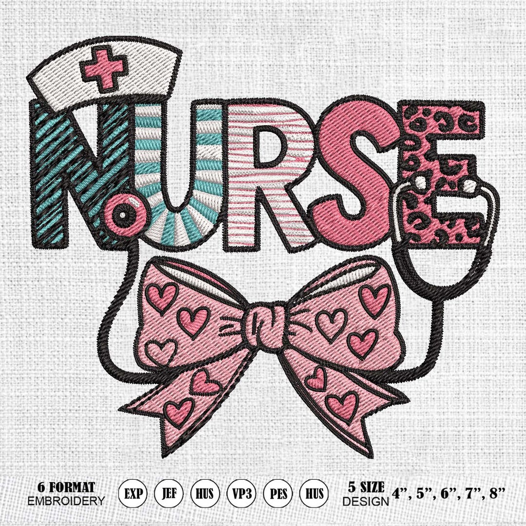 Nurse Valentine Embroidery Digital, Nurse Embroidery Design, Coquette ...