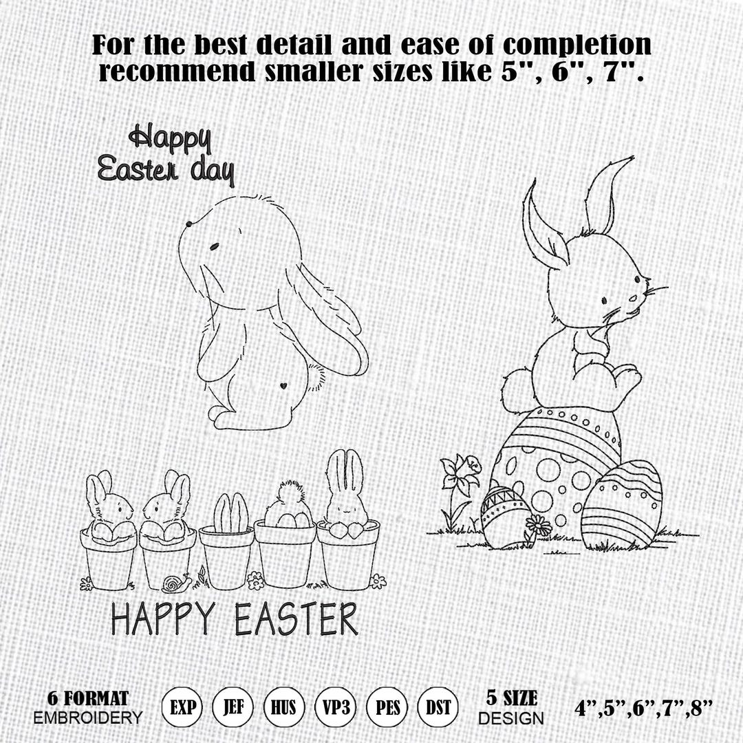 Happy Easter Embroidery Bundle Design, Easter Bunny Embroidery Digital ...