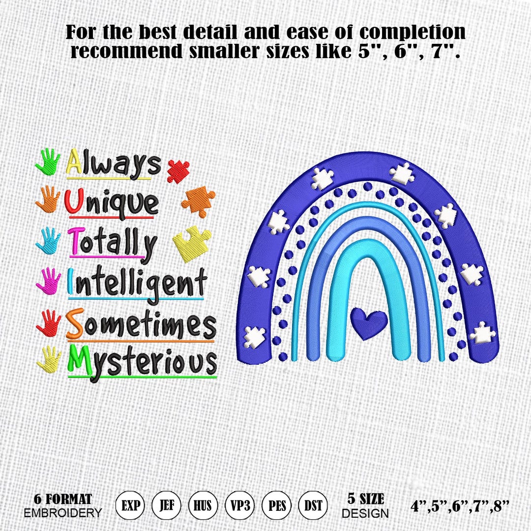 Autism Always Unique Embroidery Bundle, Autism Awareness Embroidery ...