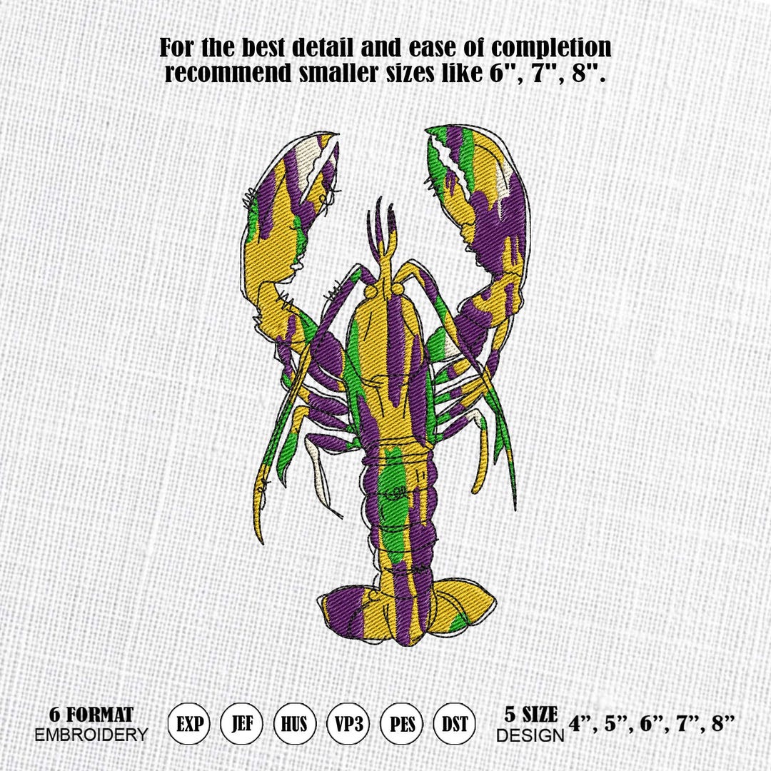 Crawfish Mardi Gras Embroidery Design, Crawfish Mask Mardi Gras ...