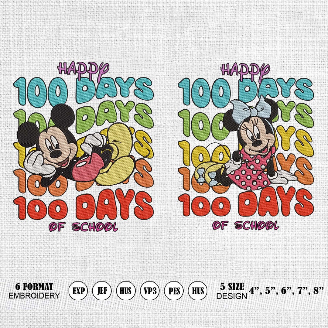 100 Days of School Embroidery Digtal, Mouse and Friends School ...
