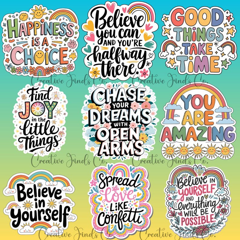Inspirational & Motivational PNG Sticker Bundle, Positive Quotes PNG ...