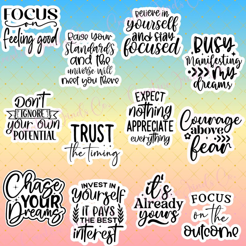 Inspirational Quote PNG Stickers: Motivational Sticker Bundle (digital ...